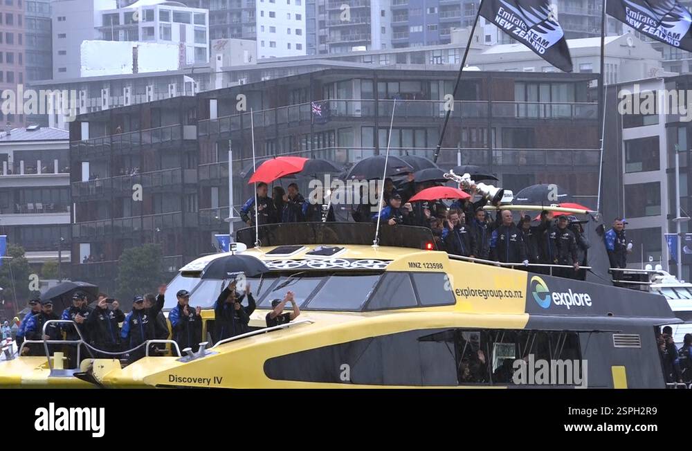 Team New Zealand and the Auld Mug America's Cup Trophy 03 Stock Video ...