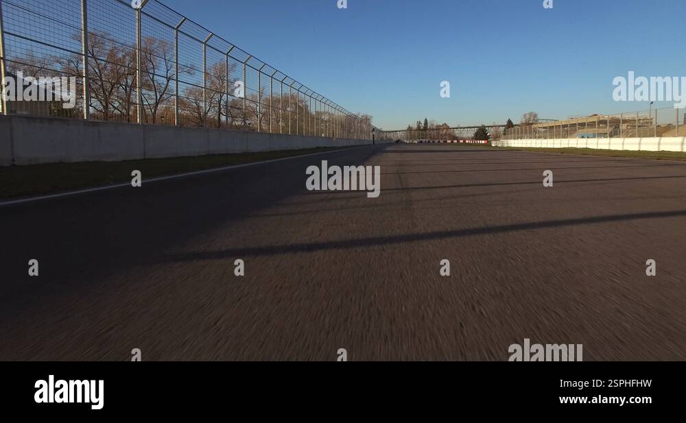 Aerial view of a chicane on Circuit Gilles Villeneuve Grand Prix track ...