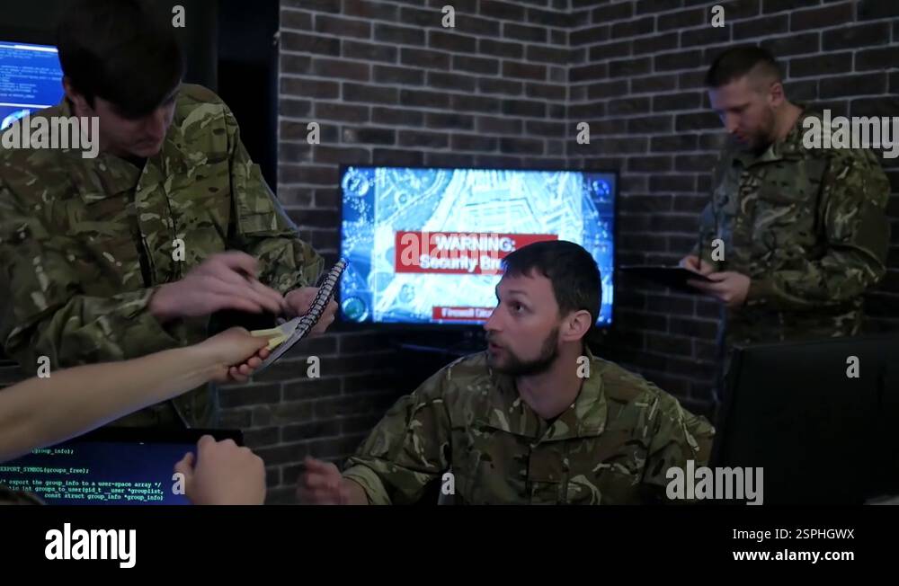 professionals soldiers in uniform, in field headquarters, Cyber Stock ...
