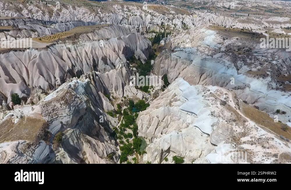 Aerial view of valley - Landforms in cappadocia Turkey Stock Video ...