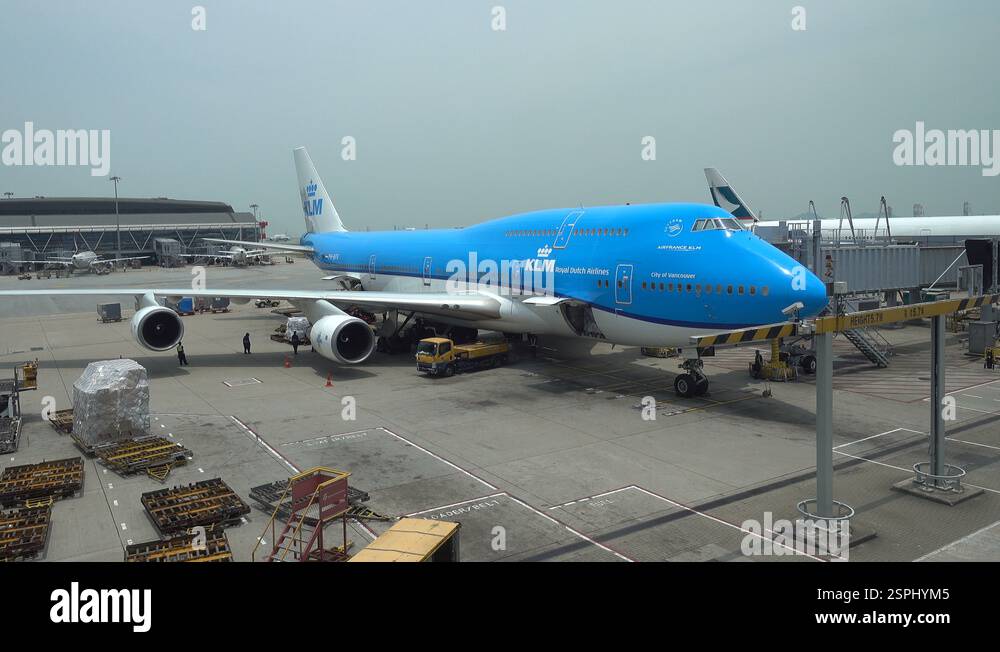 Royal Dutch Airlines (KLM) Boeing 747 aircraft Hong Kong International Airport Stock Video ...