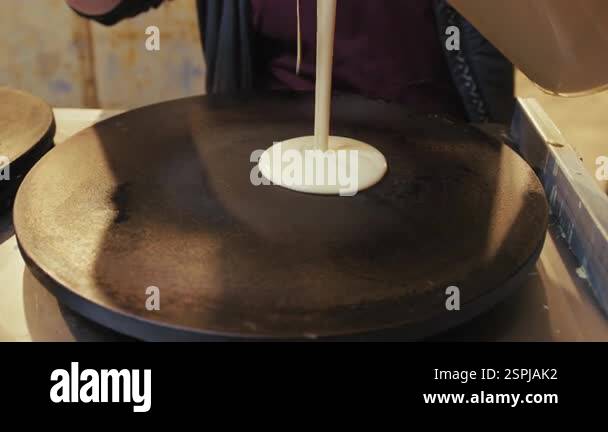 Making Crepes With Dough Typical Traditional Sweet Food Stock Video ...