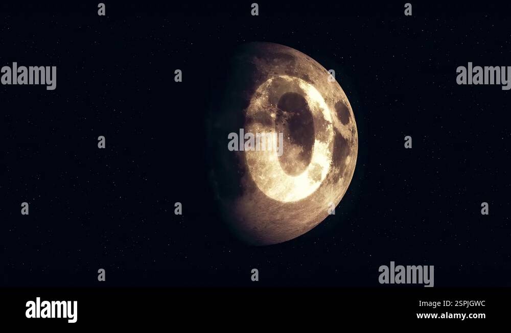 realistic moon phase countdown from 10 to 1 animation loop on star sky ...