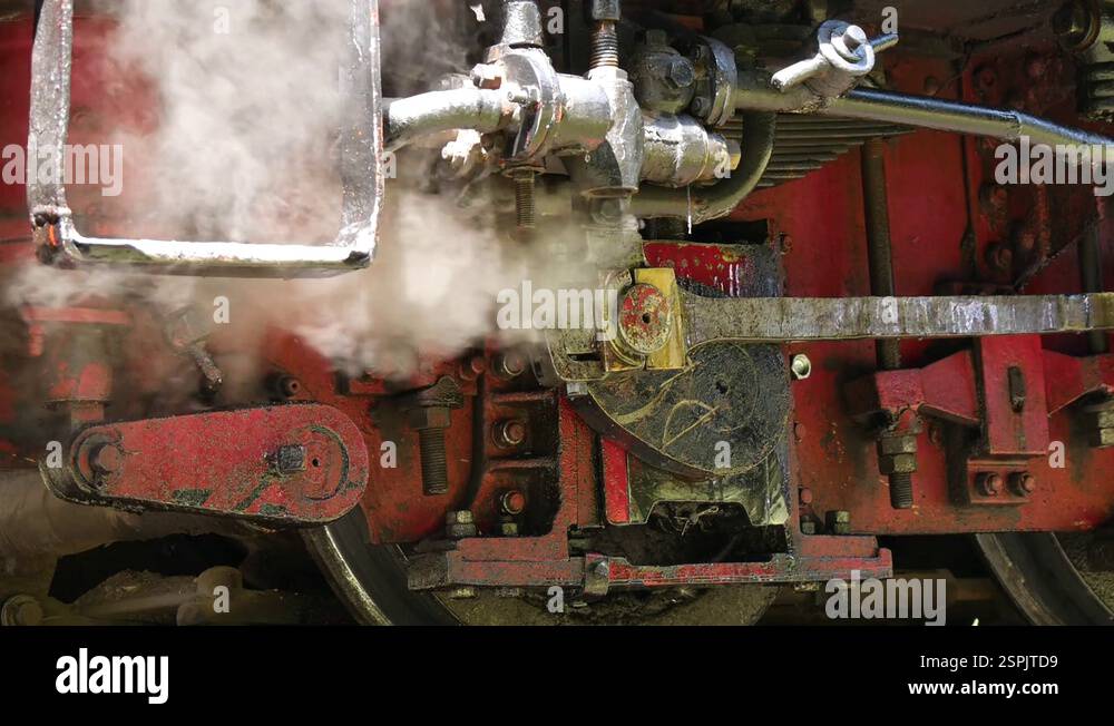 Close View with Mechanical Parts of Old Train with Steam Engine Working ...