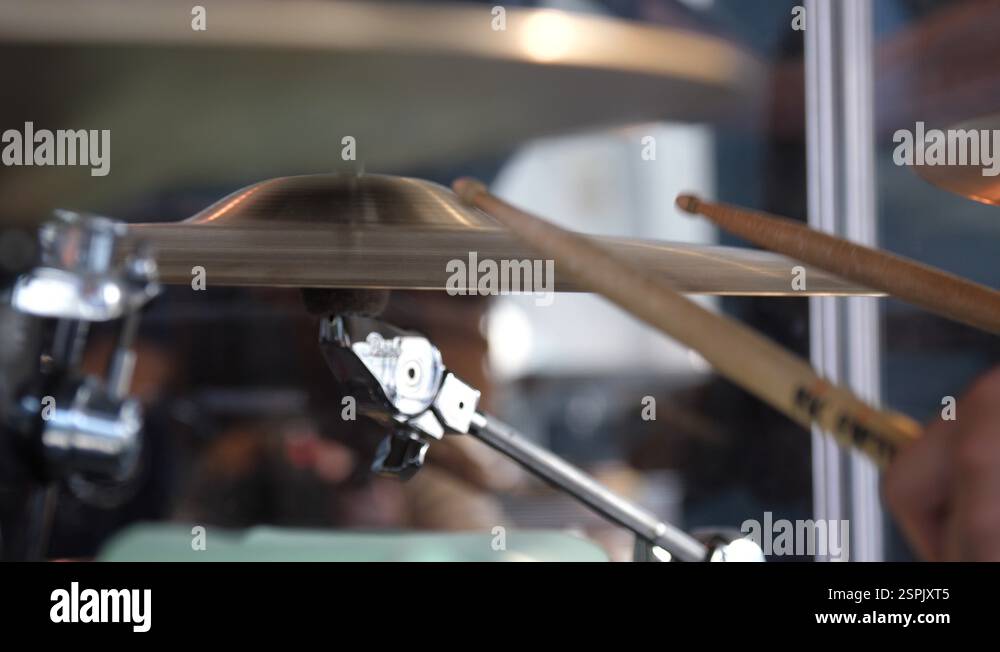 Man Playing Drums Close Up on Cymbal During Concert, 4K Stock Video ...