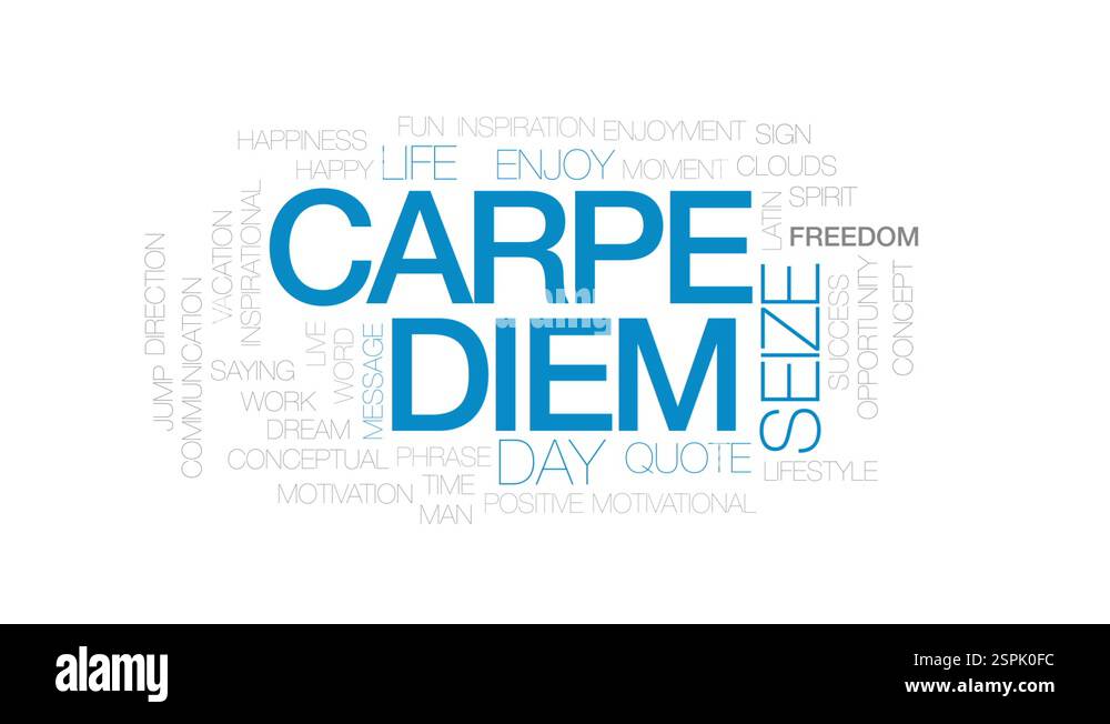 Carpe diem animated word cloud, text design animation. Kinetic ...