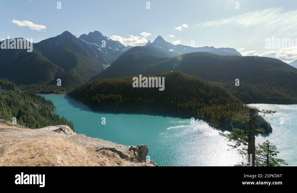 8K North Cascade National Park Time Lapse of Ross Lake Pan Right Stock ...