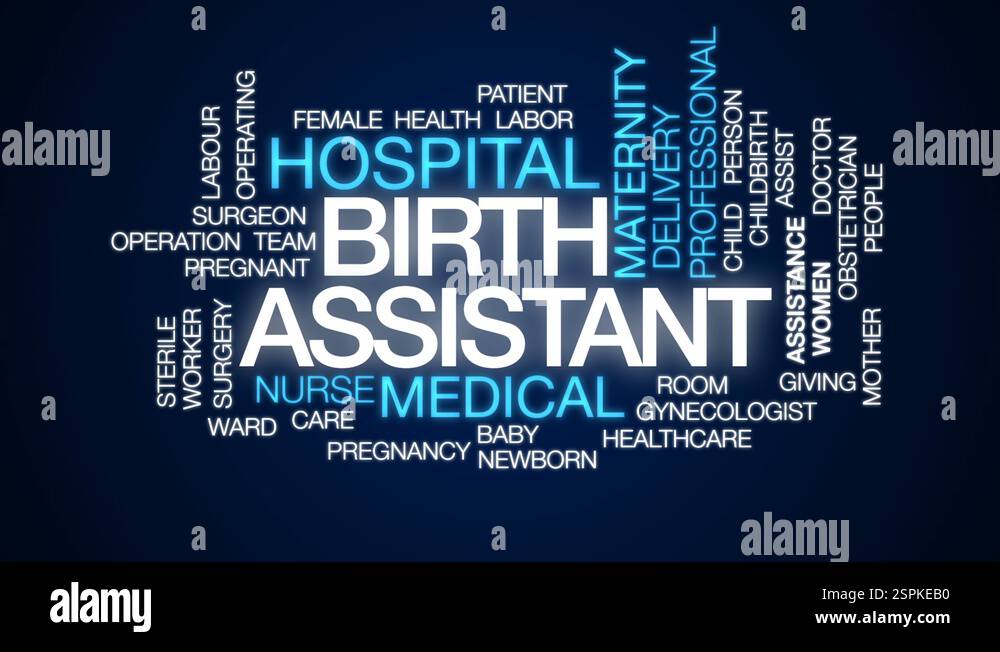 Birth assistant animated word cloud, text design animation Stock Video ...