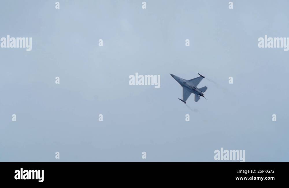 Slow motion display of a multi-role fighter combat aircraft at an air ...