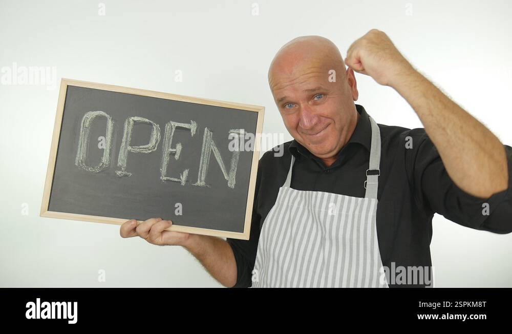 Slow Motion Excited Owner Hands Gesturing Showing Victory Sign Store ...