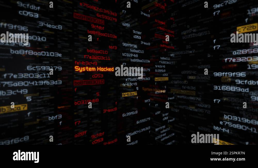 Security breach concept, warning texts. System hacked. 360. Black Stock ...