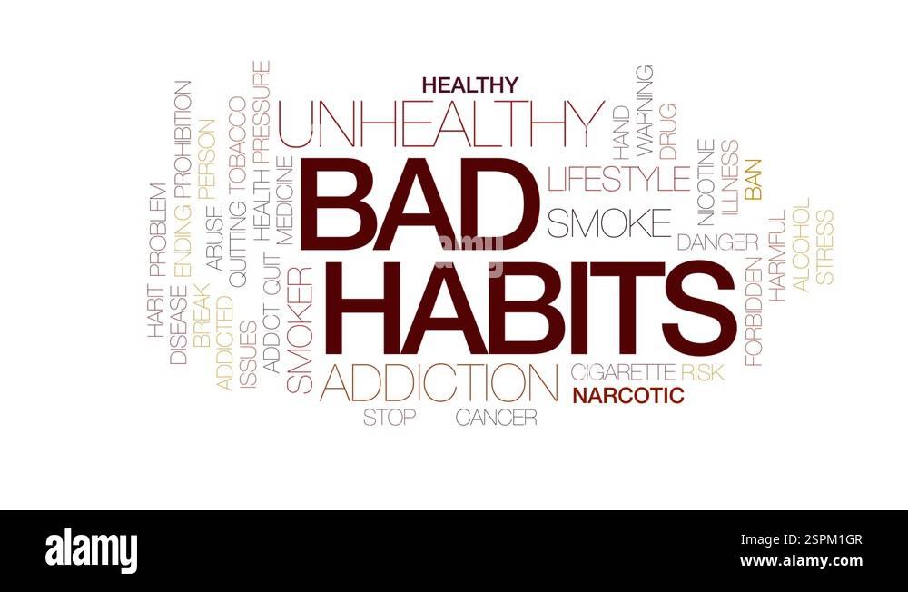 Bad habits animated word cloud, text design animation. Kinetic ...