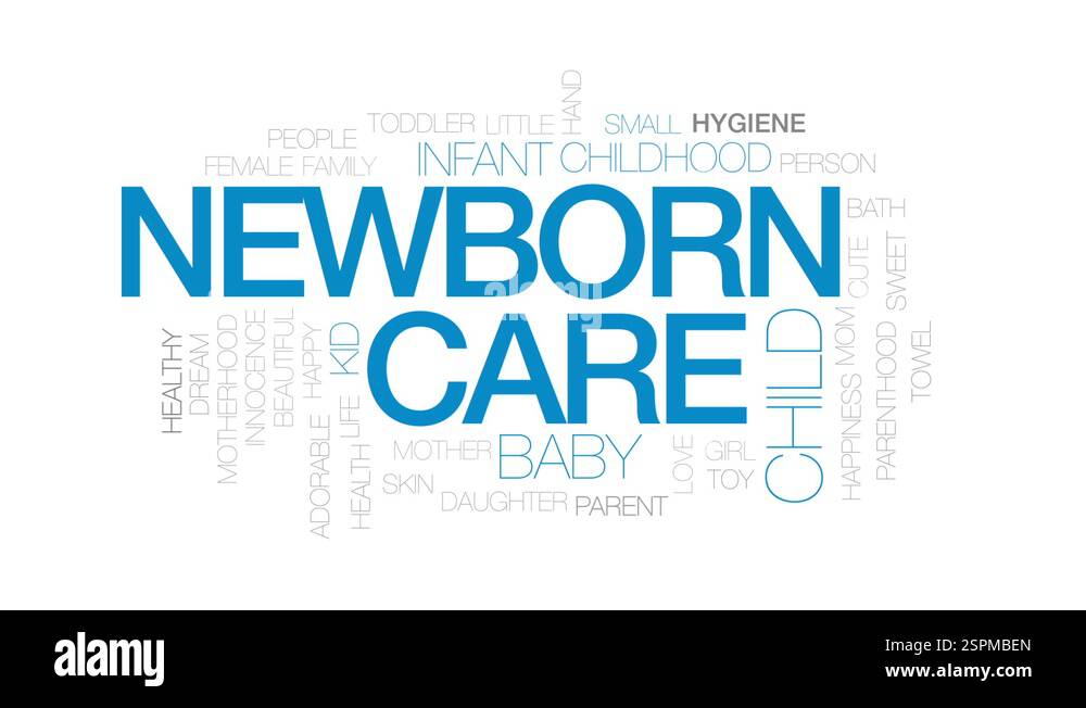 Newborn care animated word cloud, text design animation. Kinetic ...