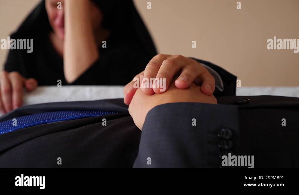 funeral, sadness and mourning concept - sad woman talking and crying ...