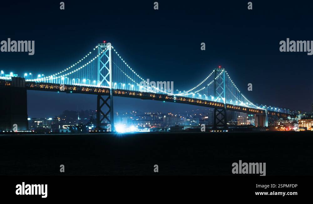 San Francisco Bay Bridge Night Skyline California USA Stock Video ...
