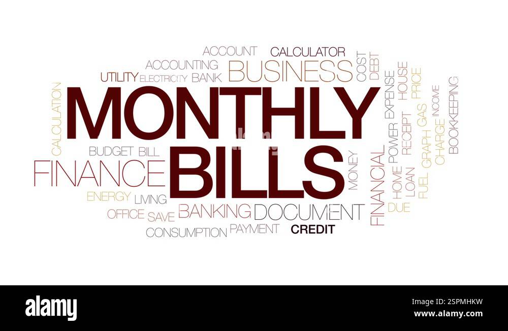 Monthly bills animated word cloud, text design animation. Kinetic ...