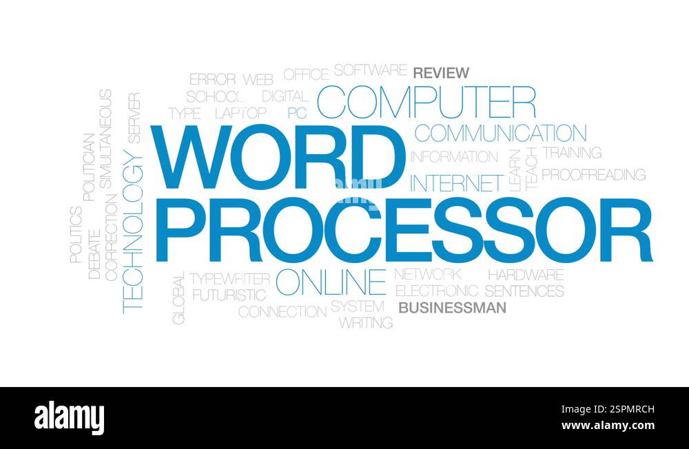 Word processor animated word cloud, text design animation. Kinetic ...