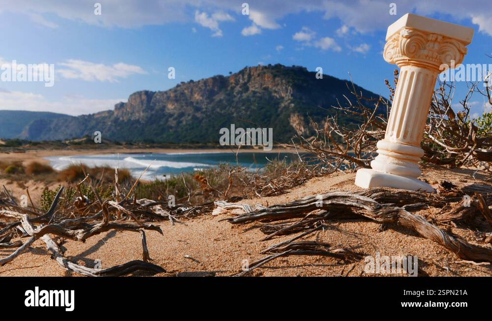 Greek column on beach sea shore Stock Video Footage - Alamy
