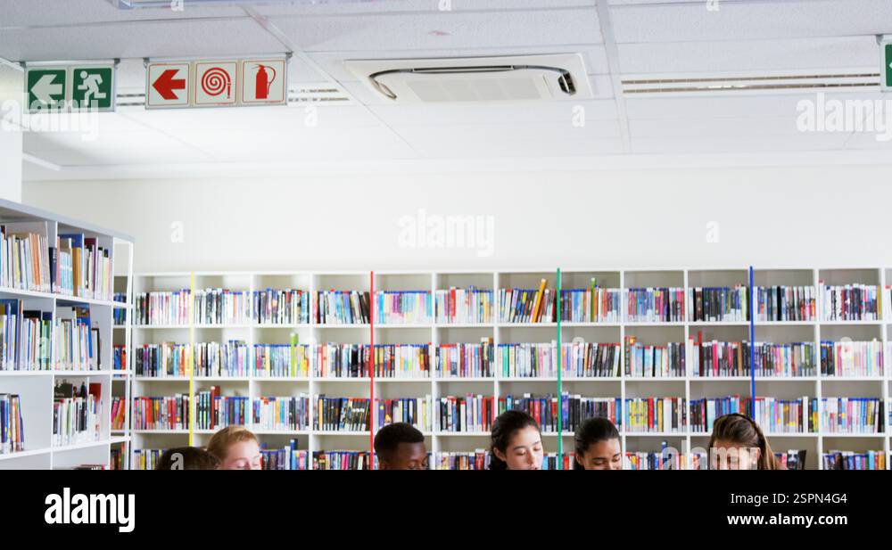 Schoolkids studying in library 4k Stock Video Footage - Alamy