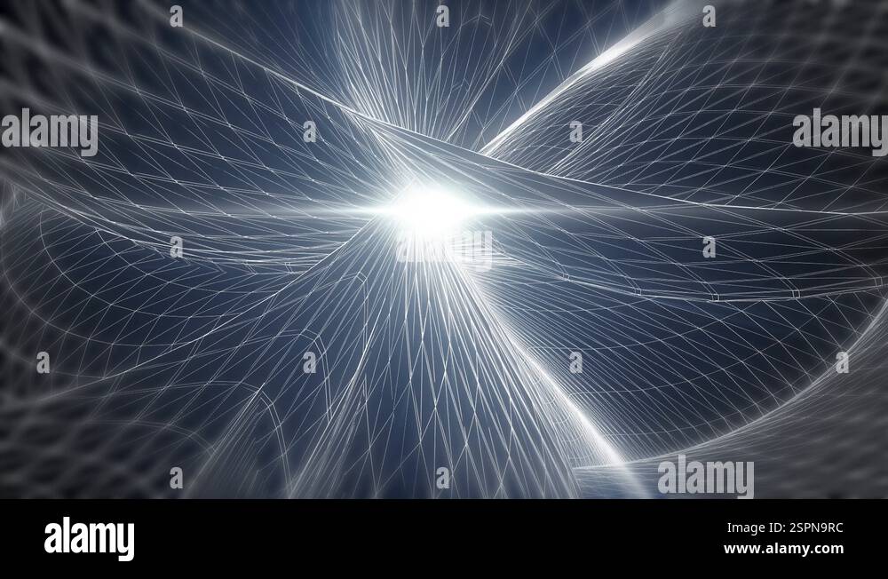 Abstract animated gray motion background of spinning spheres with lines ...