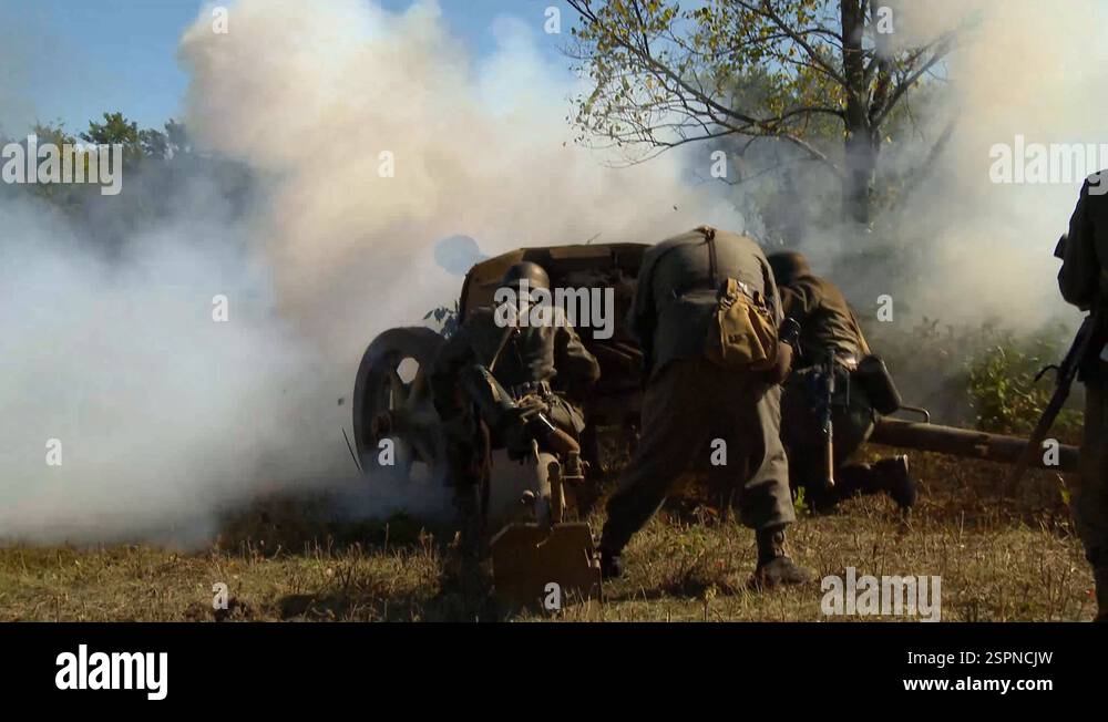 WWII German Cannon Shoots at Tank Stock Video Footage - Alamy