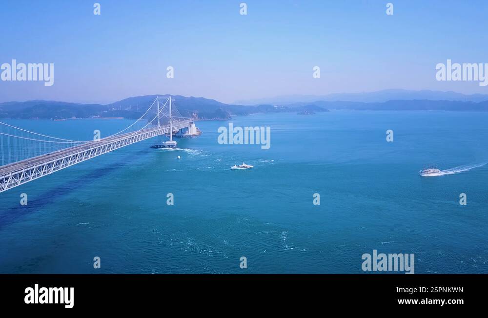Boats Viewing Naruto Whirlpools, Onaruto Ohashi, Japan Aerial Stock ...