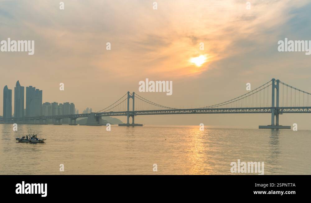 Busan city skyline Gwangan bridge sunrise timelapse, South Korea 4K ...