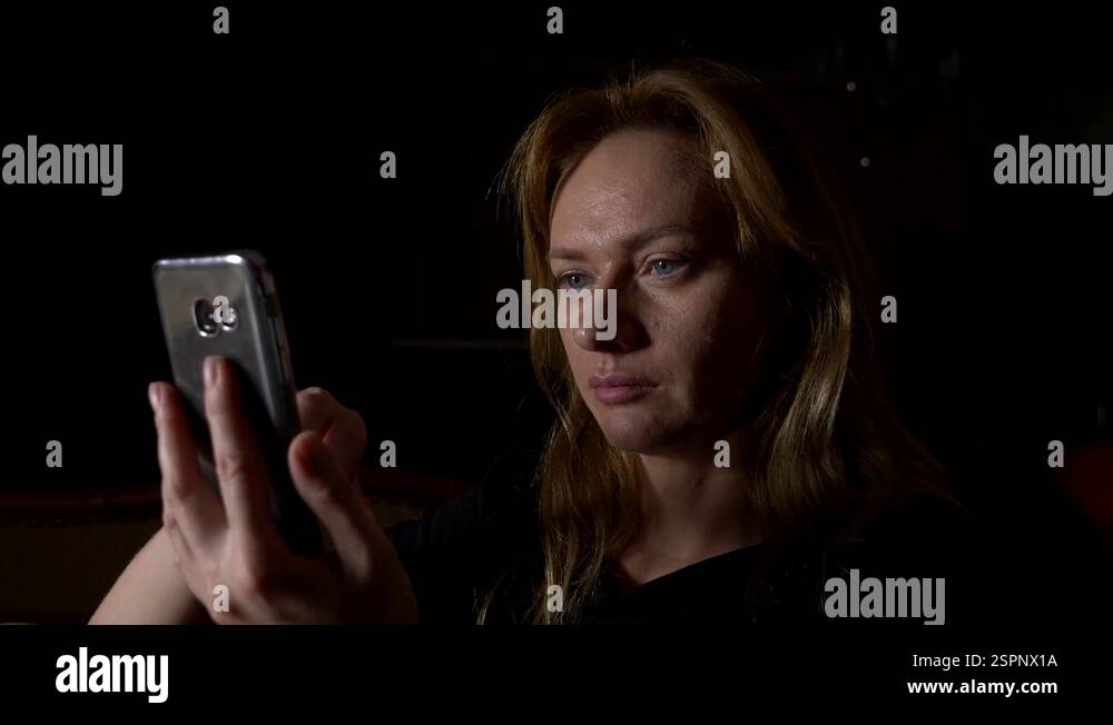 Woman use of mobile phone at night. close up, copy space. 4k, slow motion Stock Video Footage ...