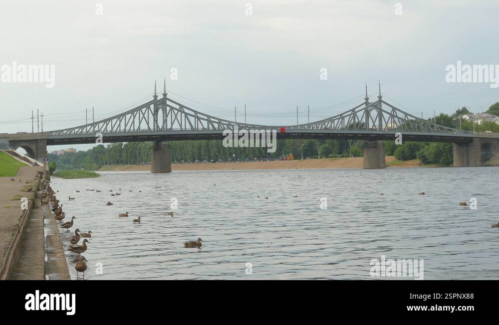 The Old Volga Bridge in Tver city Stock Video Footage - Alamy