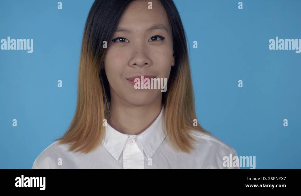korean happy female showing gesture hello Stock Video Footage - Alamy
