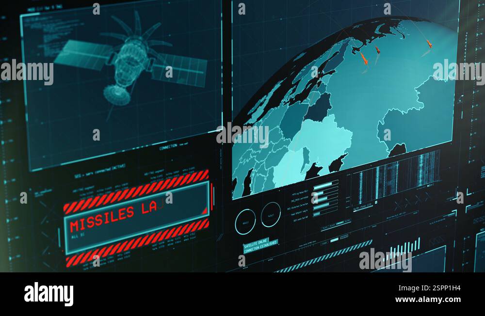 Missiles launched warning message on screen, country under attack, red ...