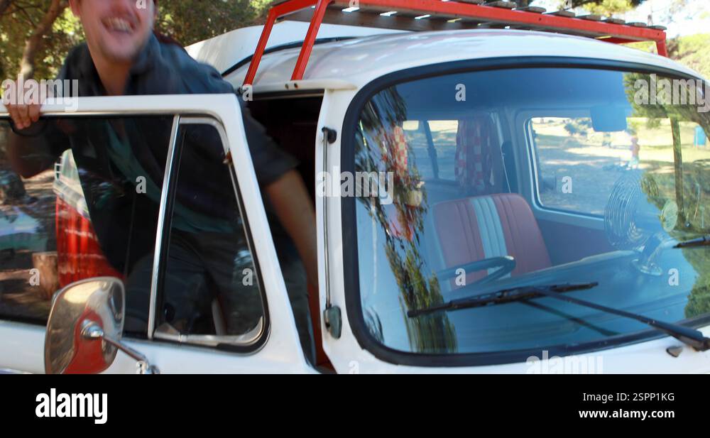 Man shouting through window in camper van 4k Stock Video Footage - Alamy