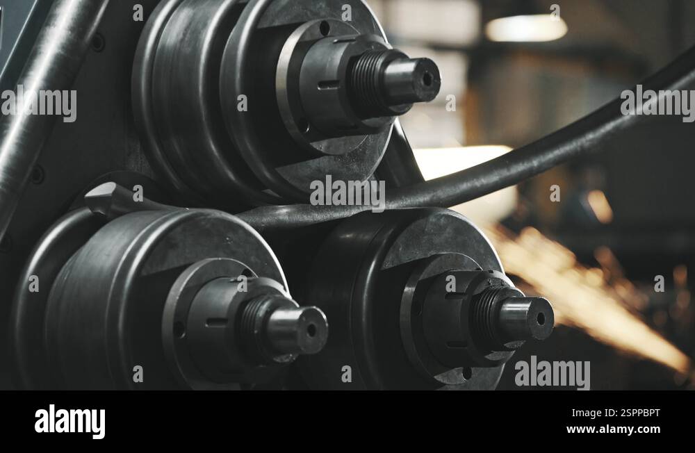 Manufacturing process cold bending metal pipe on modern turning lathe ...