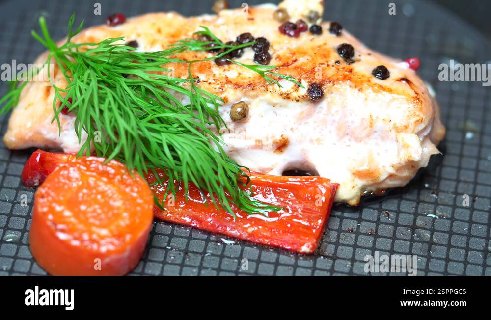 Fresh fish steaks with grill cooking for a healthy nutritious family ...