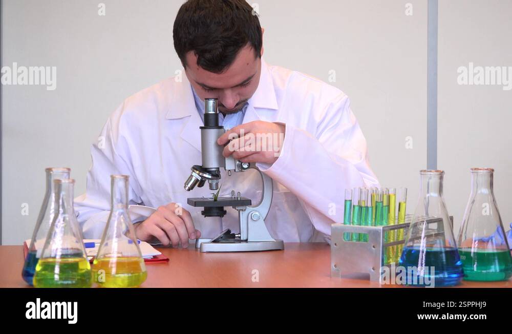 Student inside laboratory write clipboard discovery notes scientist ...