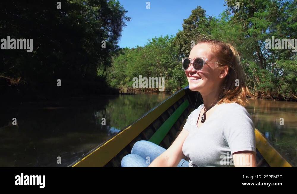 Female Tourist Riding Boat at Inle Lake Stock Video Footage - Alamy