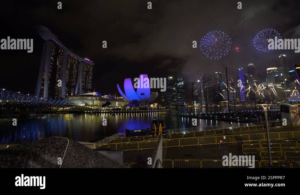 New year eve 2018 fireworks show at Marina Bay, Singapore Stock Video ...
