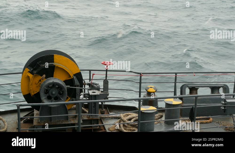Large ferry boat with ropes on deck close-up Stock Video Footage - Alamy
