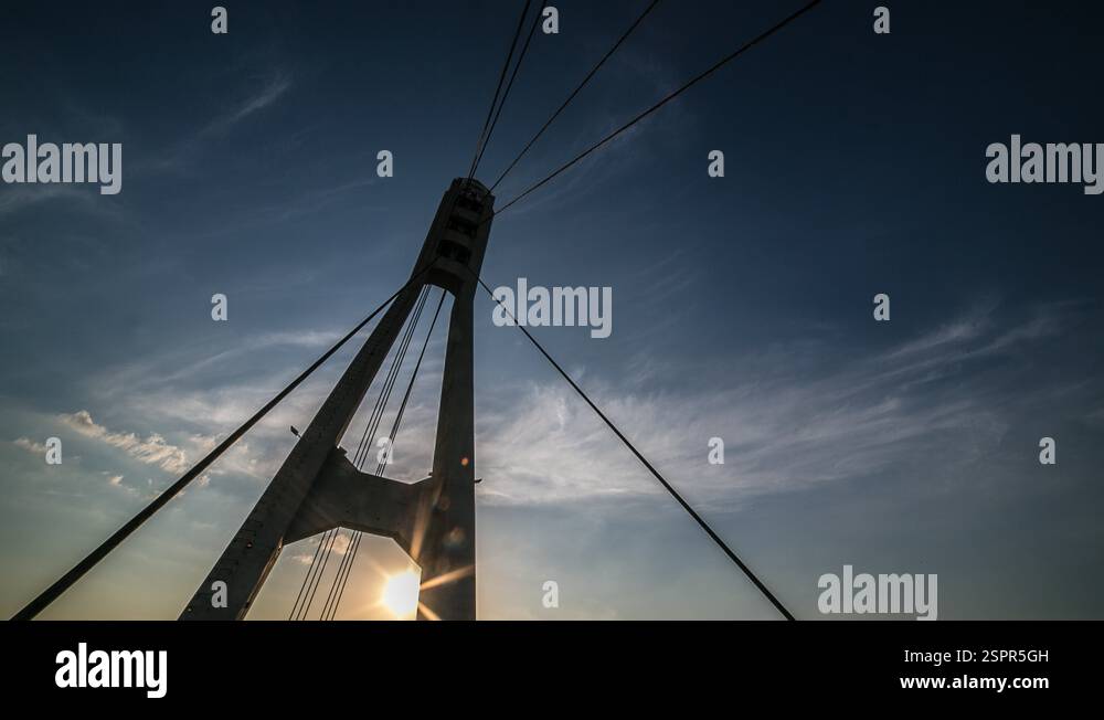 Cinematic Time lapse sun movement over city with Modern Bridge Stock ...