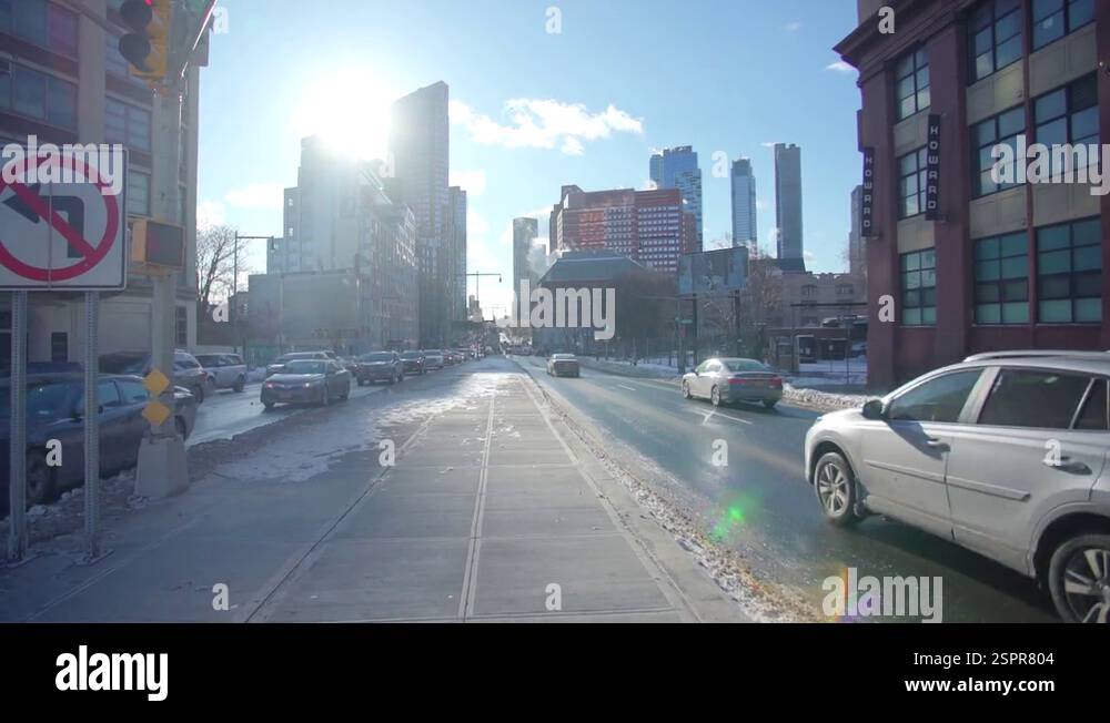 Street View of Brooklyn after snow storm Manhattan New York City usa ...