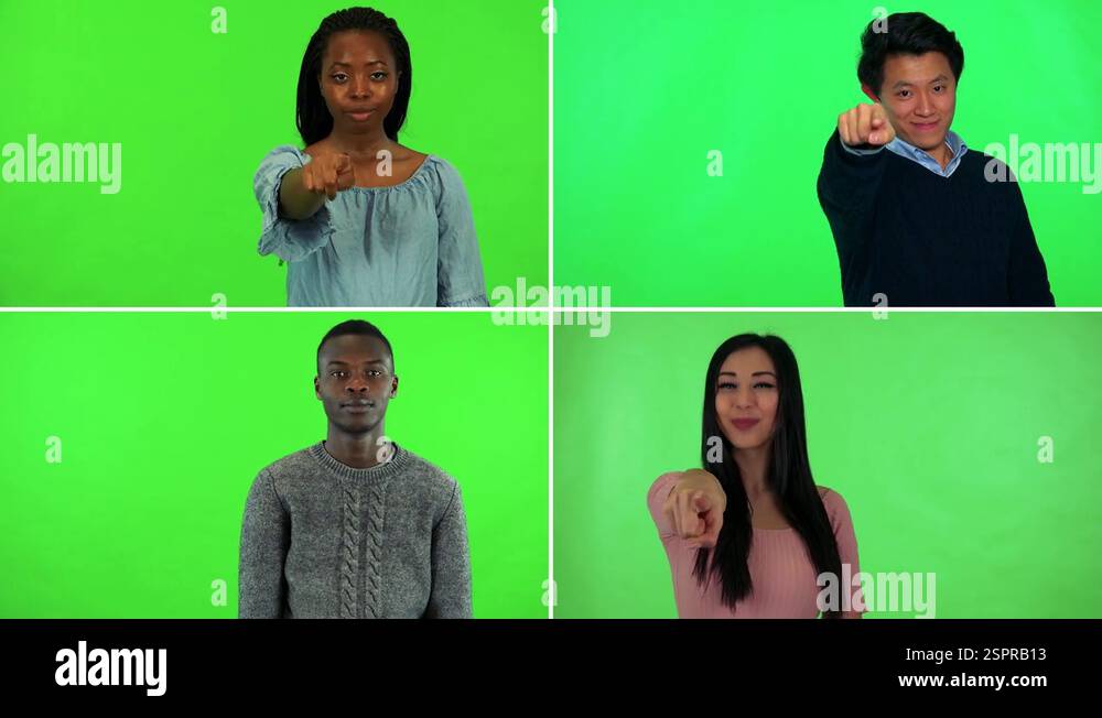 4K compilation (montage) - four people point at the camera and nod with ...