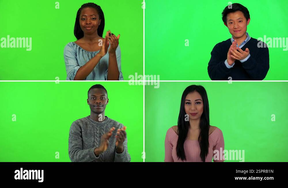 4K compilation (montage) - four people clap their hands and smile at ...