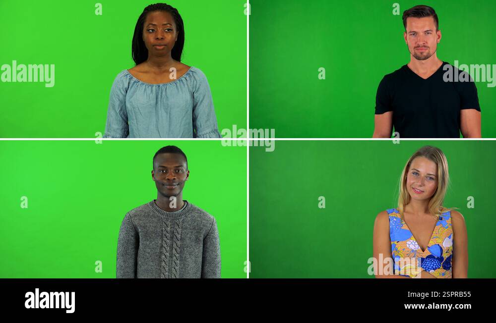 4K compilation (montage) - four people nod at the camera - green screen ...