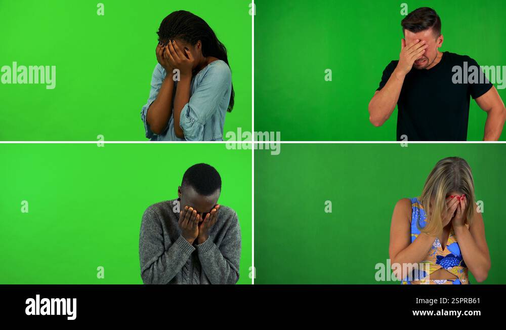 4K compilation (montage) - four people cry with hands over their faces ...