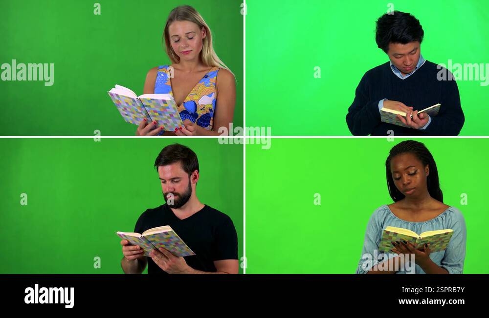 4K compilation (montage) - four people read books - green screen Stock ...