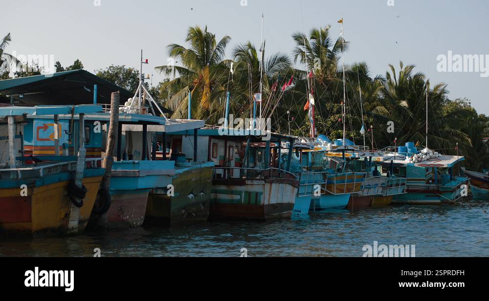 NEGOMBO, SRI LANKA January 2018. View from a floating boat of the ...