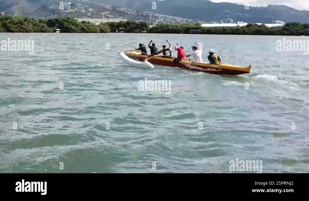 Soldiers competing in rowing competition with Outrigger canoes Stock ...