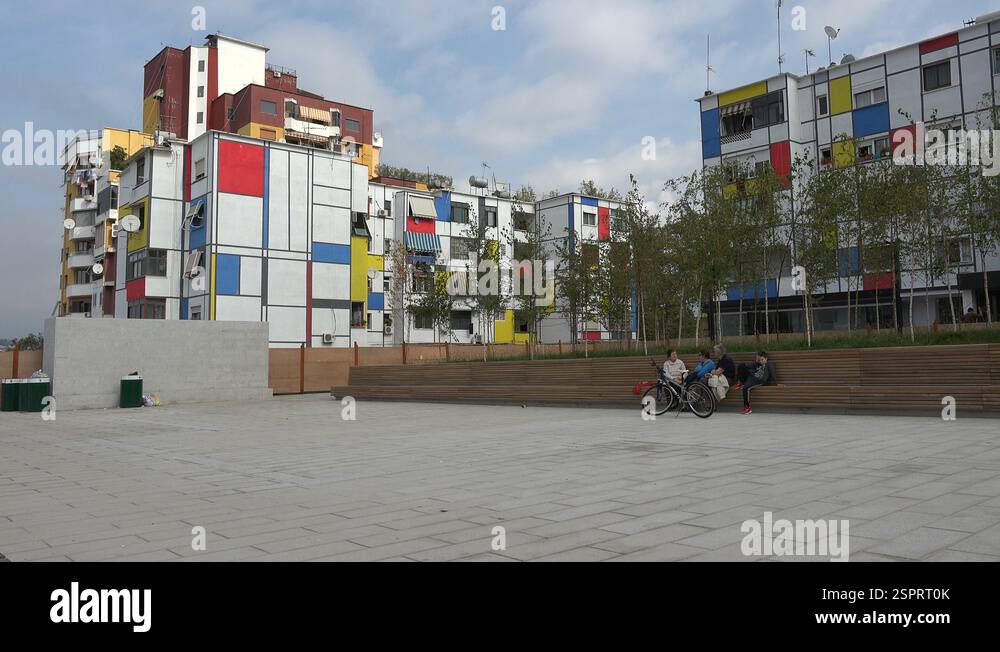 Residential apartment buildings in 'Mondrian' style in Tirana city ...