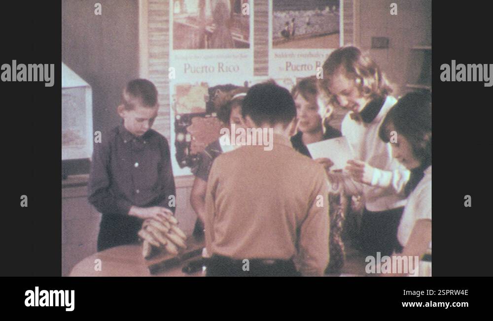 Puerto Rico 1960s: Teacher and children in classroom, posters with ...