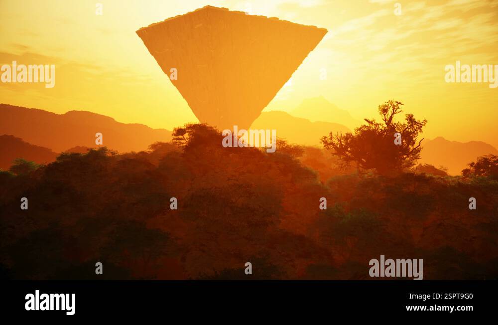 Upside Down Sci-Fi Pyramid Fantasy Scene Sunset 3D Animation Stock ...